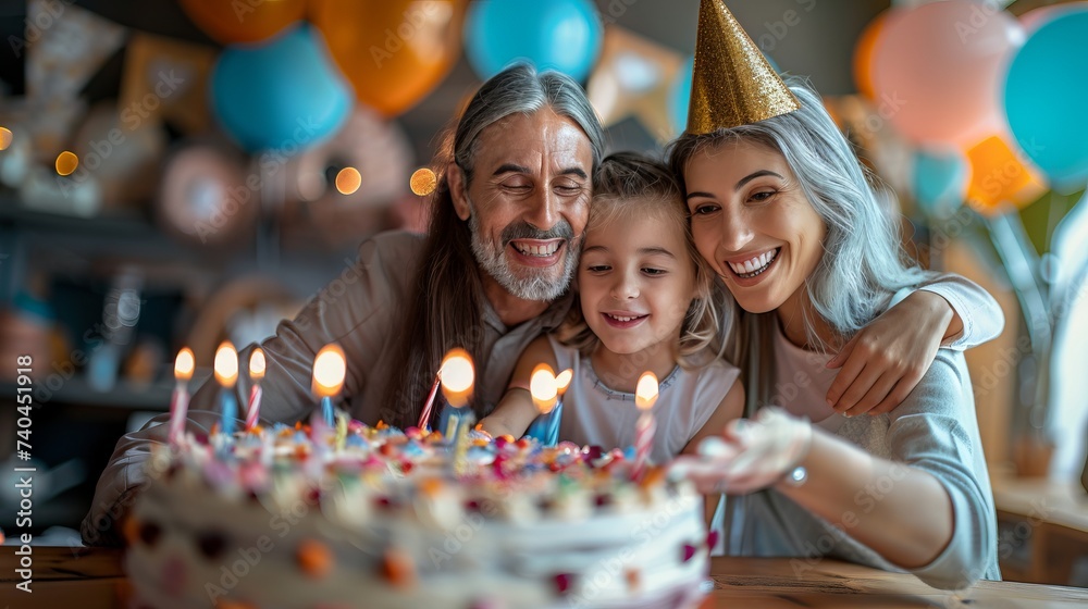 Family Celebrating a Birthday with Cake and Candles. Joyful birthday ...
