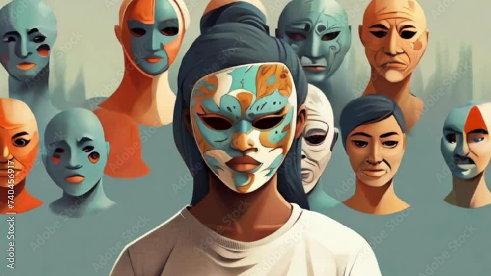illustration of a person surrounded by many in masks, representing ...