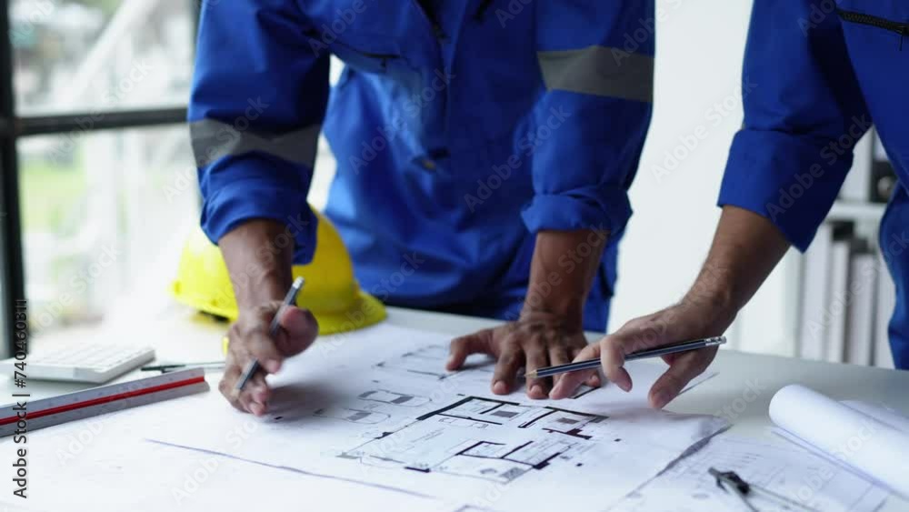 Architect designing house checking house plans engineering team working ...