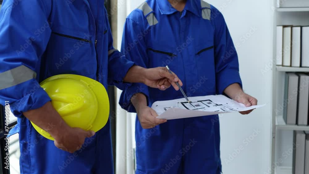 Architect designing house checking house plans engineering team working ...