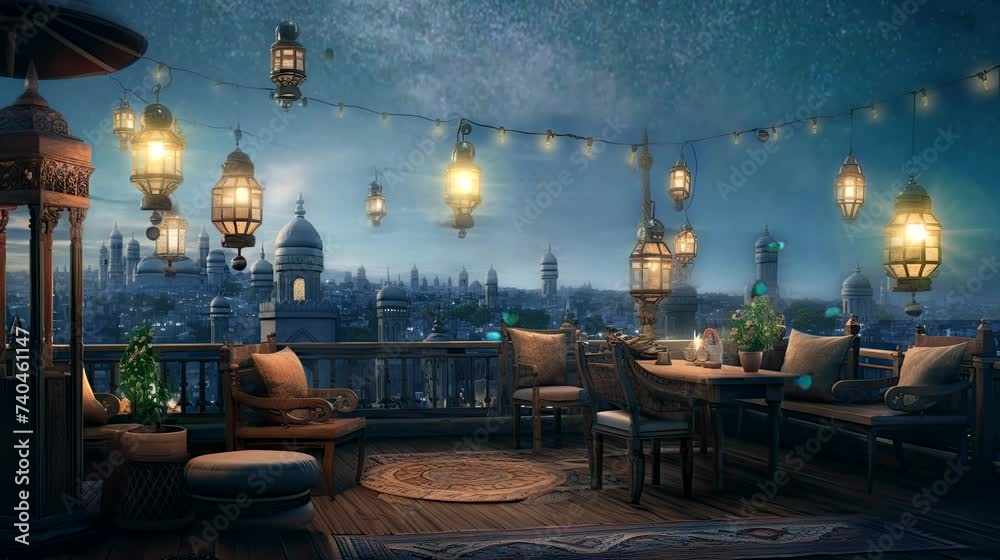 a warm and inviting wallpaper capturing the essence of a Ramadan iftar ...