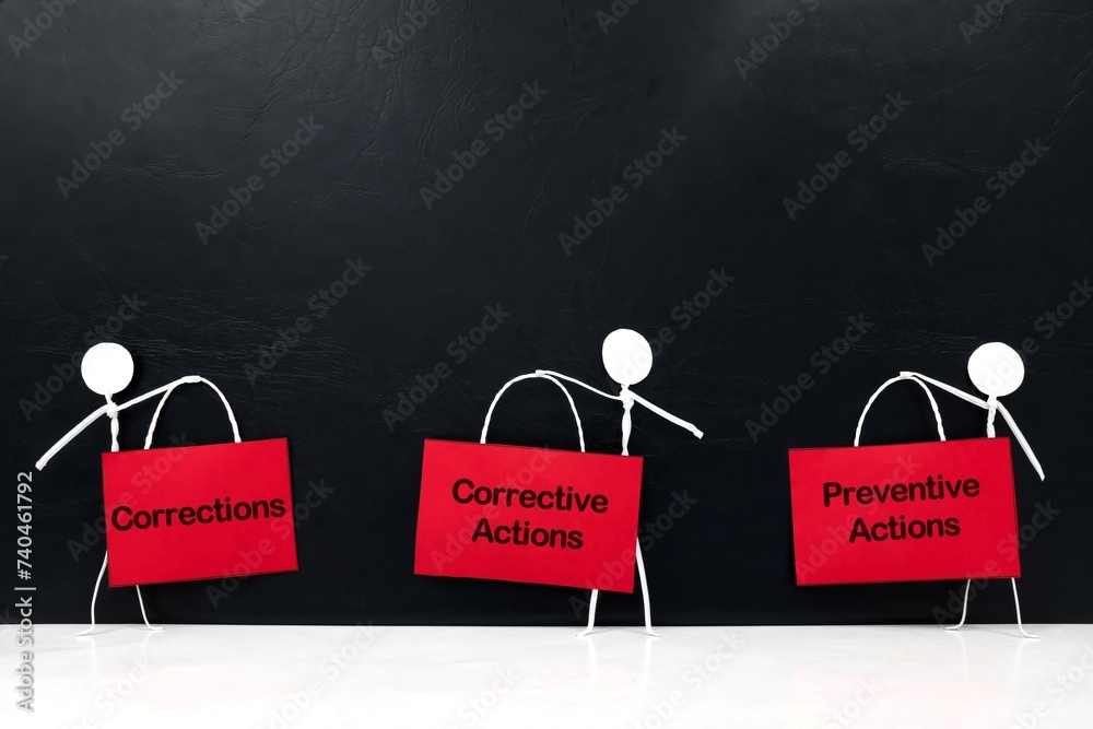 Stick figure holding corrections, preventive and corrective action ...