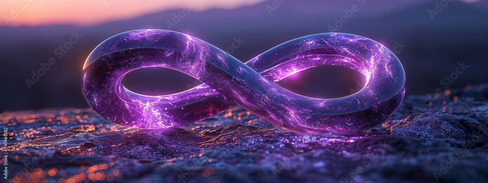 Neon symbol loop sign light background 3d line abstract infinite glow ...