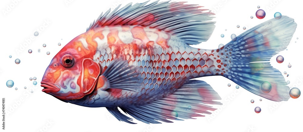 vector illustration of a mixed flowerhorn fish that has undergone ...