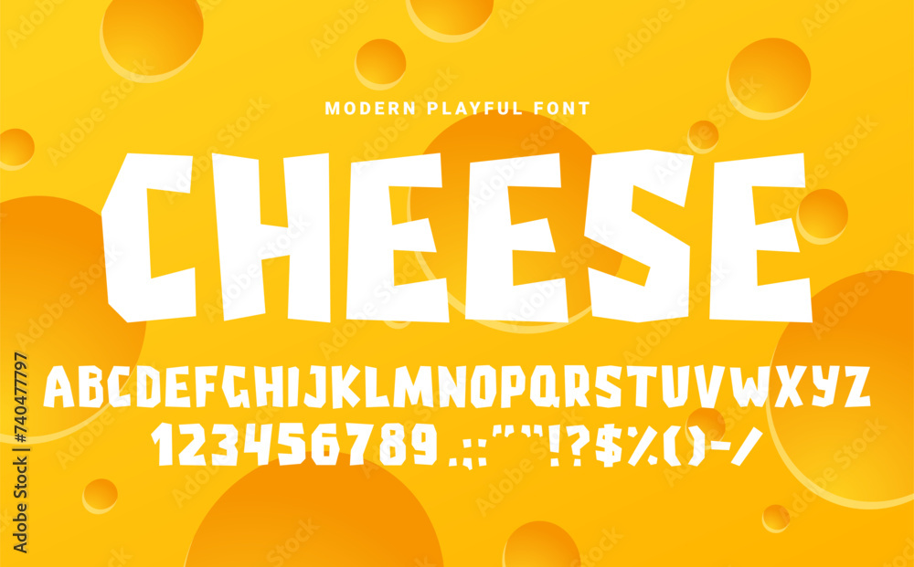 Cheese rough fun font, cutout type, cartoon english alphabet, snack ...