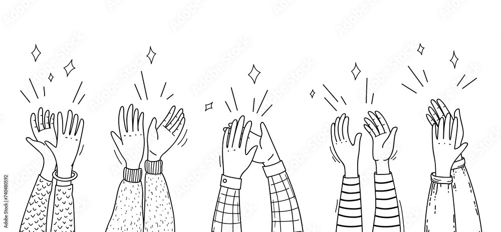 Doodle applause hands of people clapping or cheer up applauding ...