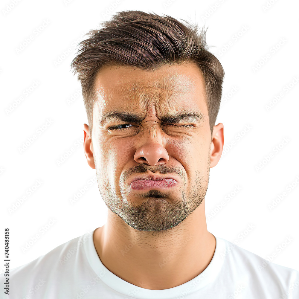 Men bad facial expressions face isolated on transparent background ...