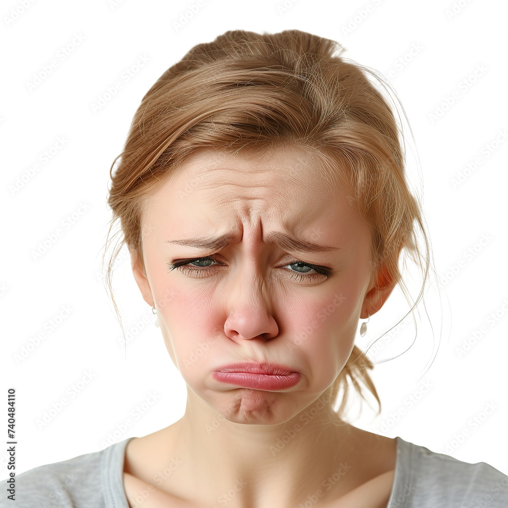 Women sad facial expressions isolated on transparent background Stock ...