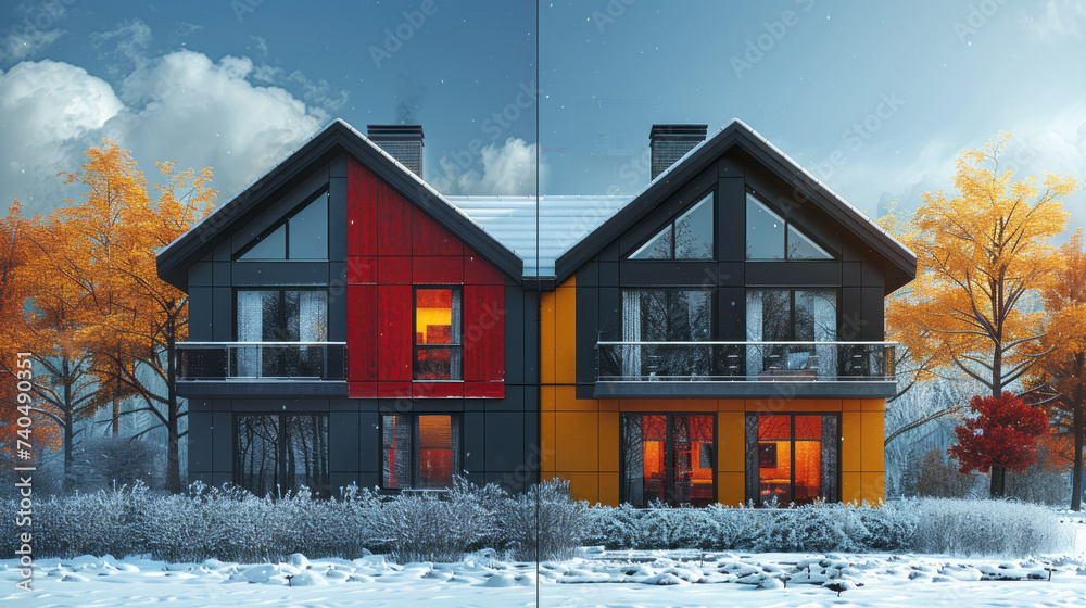 An infographic comparing two homes side by side: a traditional house ...