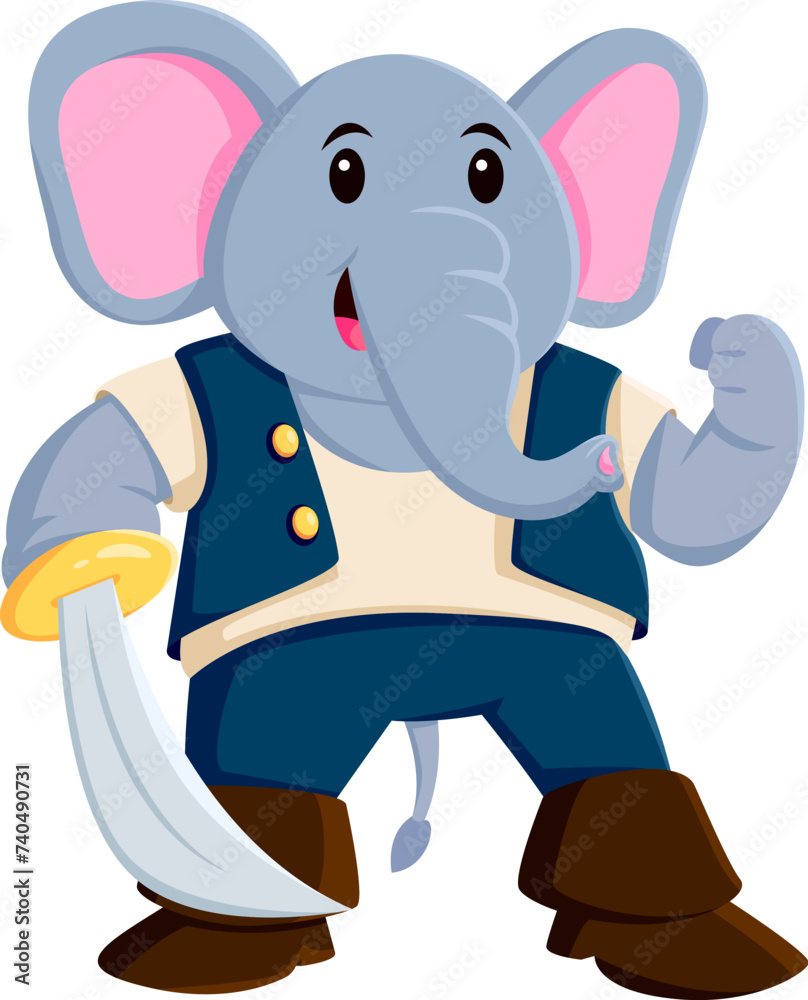 Cartoon elephant pirate animal character wields a saber with a ...