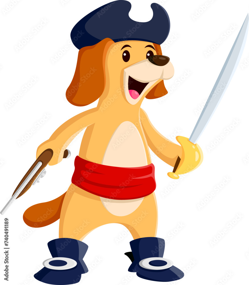 Cartoon dog pirate animal character. Isolated vector cute and fearless ...