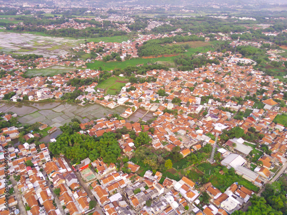 Aerial view of Highly Populated Area in Bandung City, capital of West ...