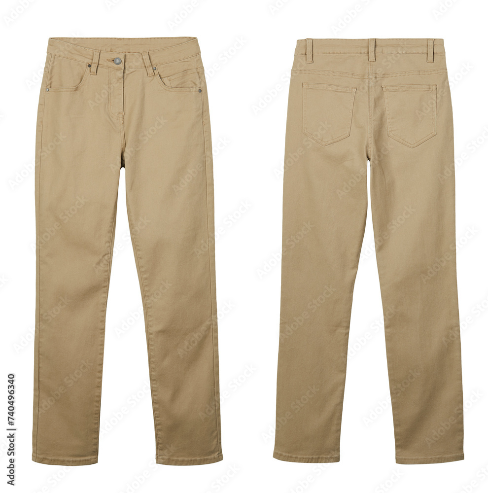 Brown jeans front and back view isolated on white background Stock ...