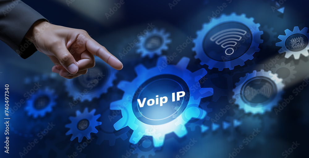 Voip telecommunication. Ip telephone and connection line. Technology ...