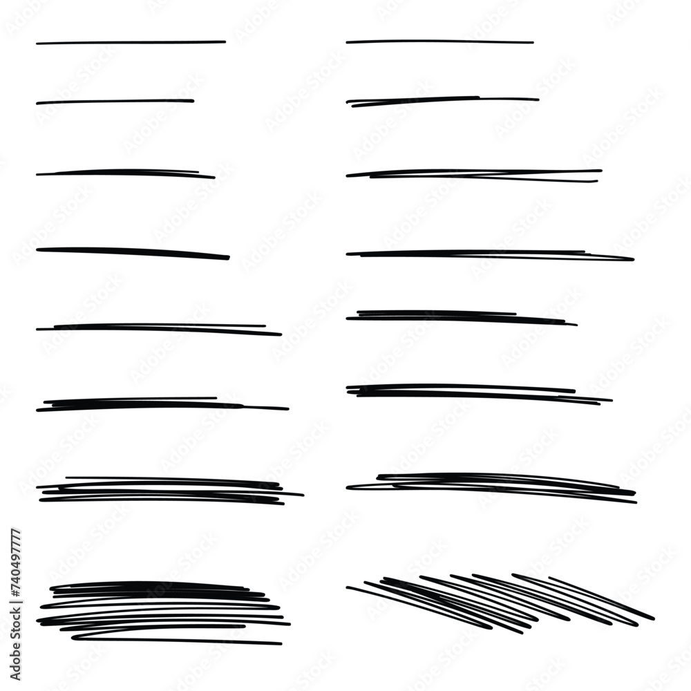 Hand drawn set of objects for design use. Black Vector doodle crossed ...