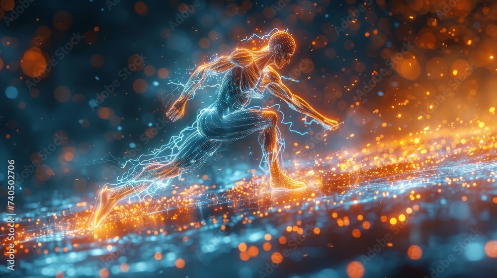 Low poly muscular system with electrostimulation wearables depicted in ...