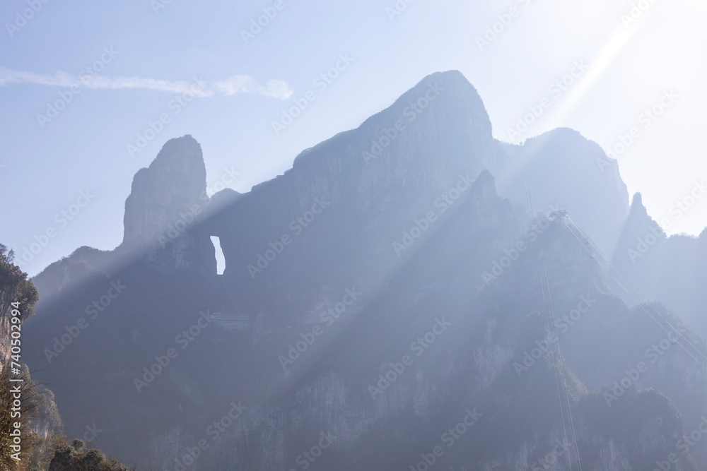 Heaven Gate mountain cave. Tianmen mountain (or Tianmenshan). Tianmen ...