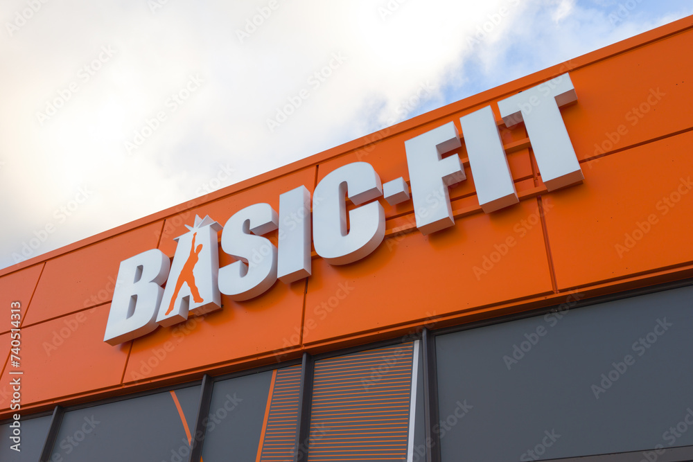 Basic-Fit sport room fitness club brand sign text and logo entrance ...