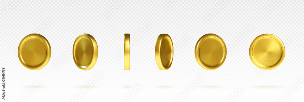 Golden coin 3d in different angles of rotation. Realistic vector set of ...