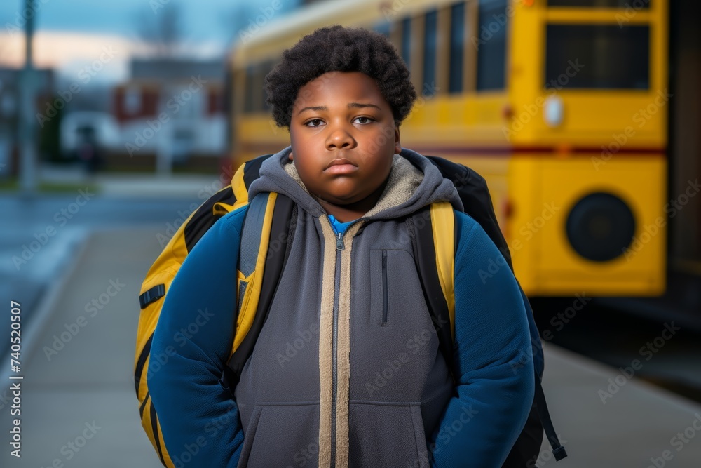 Photography a sad overweight boy, 12 years old, of African American ...