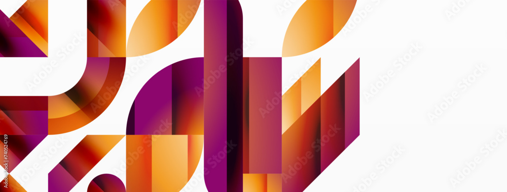 Assorted geometric shapes unite in a minimalistic abstract backdrop ...