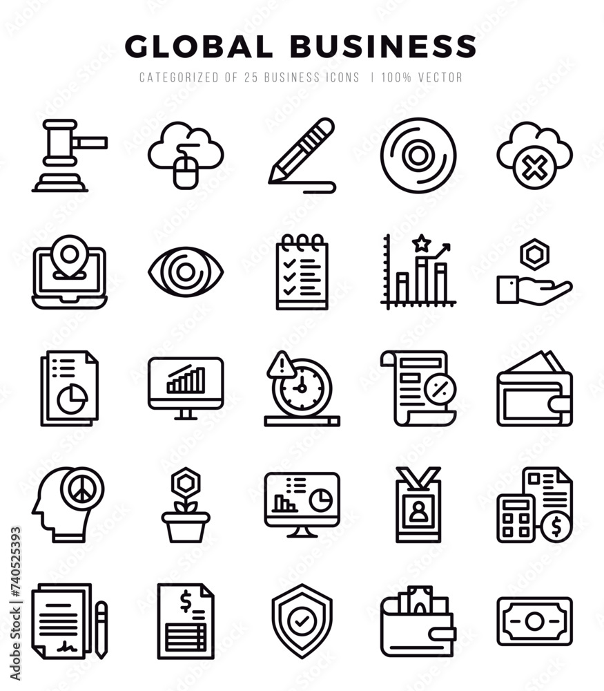 Global Business icons Pack. Lineal icons set. Global Business ...