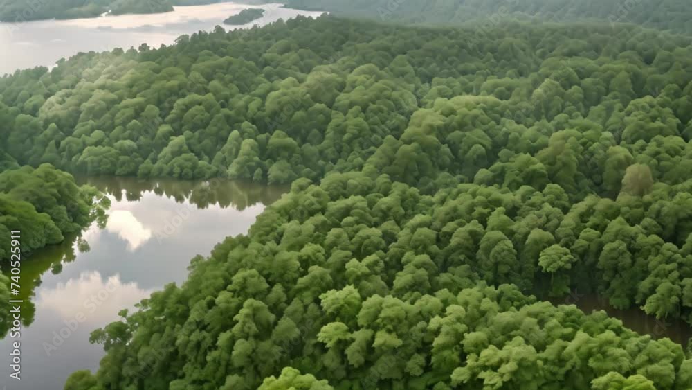a river meandering through the dense foliage of the Amazon Rainforest ...