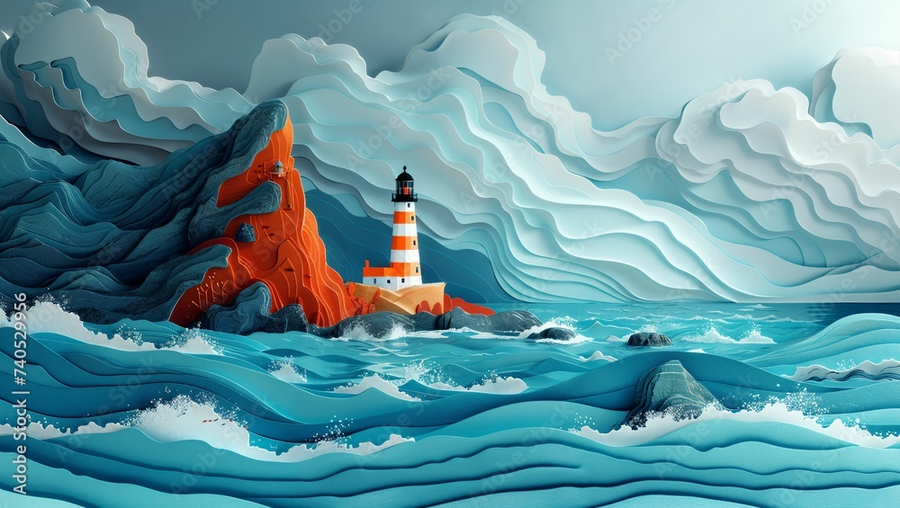 Cape Point lighthouse, artistically depicted in a paper-cut masterpiece ...