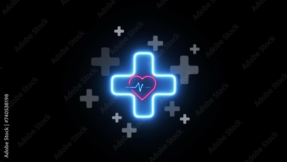 4K animation of heart icon with heart beat rate and plus sign isolated ...