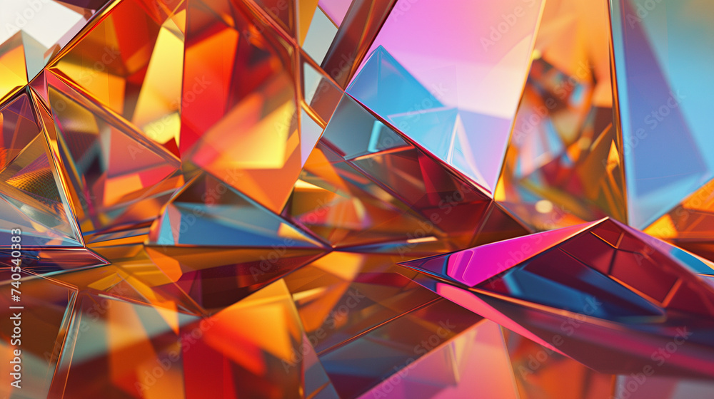 Vibrant geometric shapes on a reflective surface, creating an illusion ...