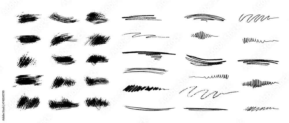 Hand-drawn vector brush underline element set for accent, crayon ...