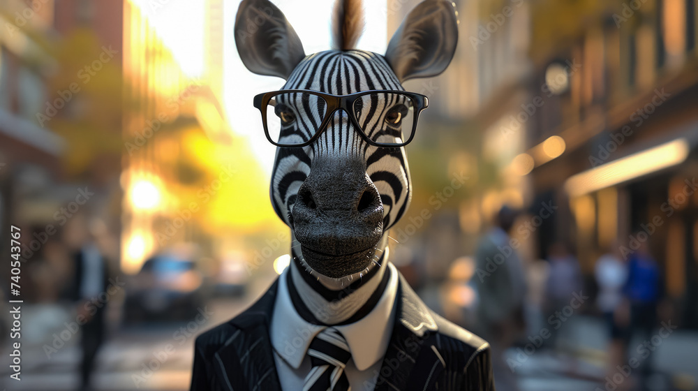 Fashionable zebra strides through city streets in tailored elegance ...