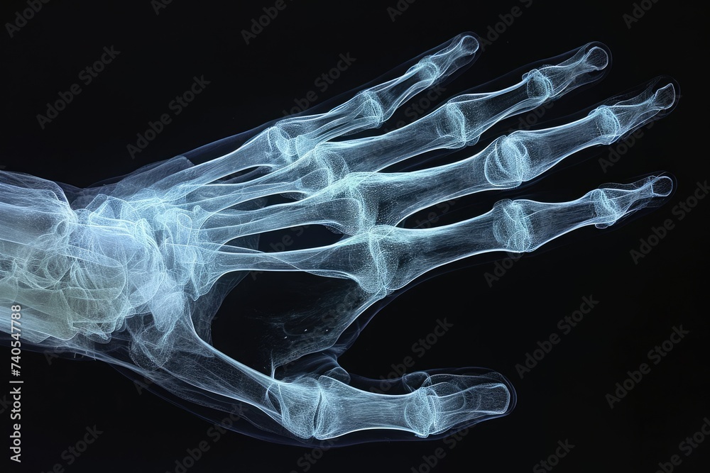 An x-ray image showcasing the skeletal structure of a hand ...