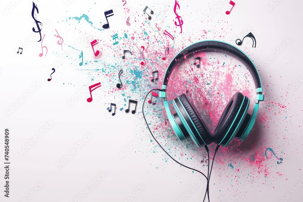 Pair of Headphones Emitting Music Notes, Create an image of headphones ...
