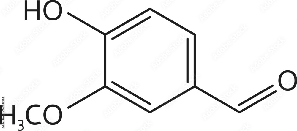 Vetor de Vanillin molecule formula of chocolate chemical and molecular ...