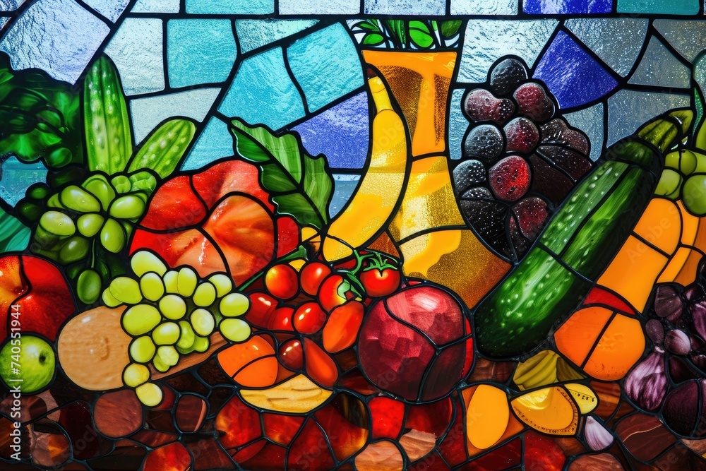 This photo captures a detailed close-up of a stained glass window ...