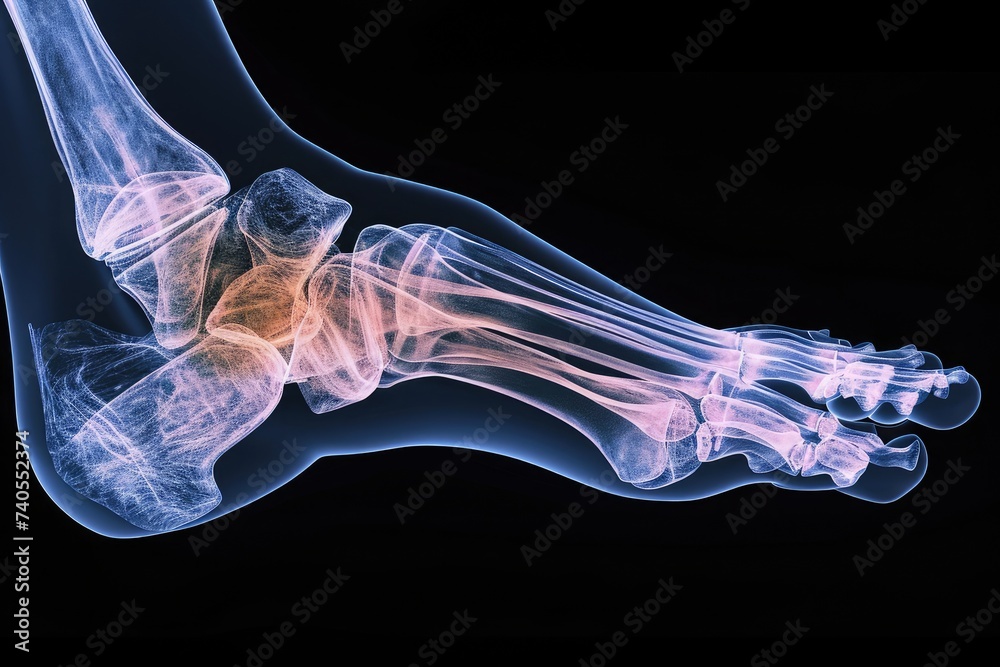 This x-ray image provides a detailed view of a human foot, with the ...