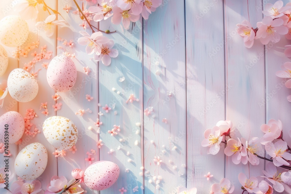 Happy Easter Eggs Basket Visualization. Bunny hopping in flower ...