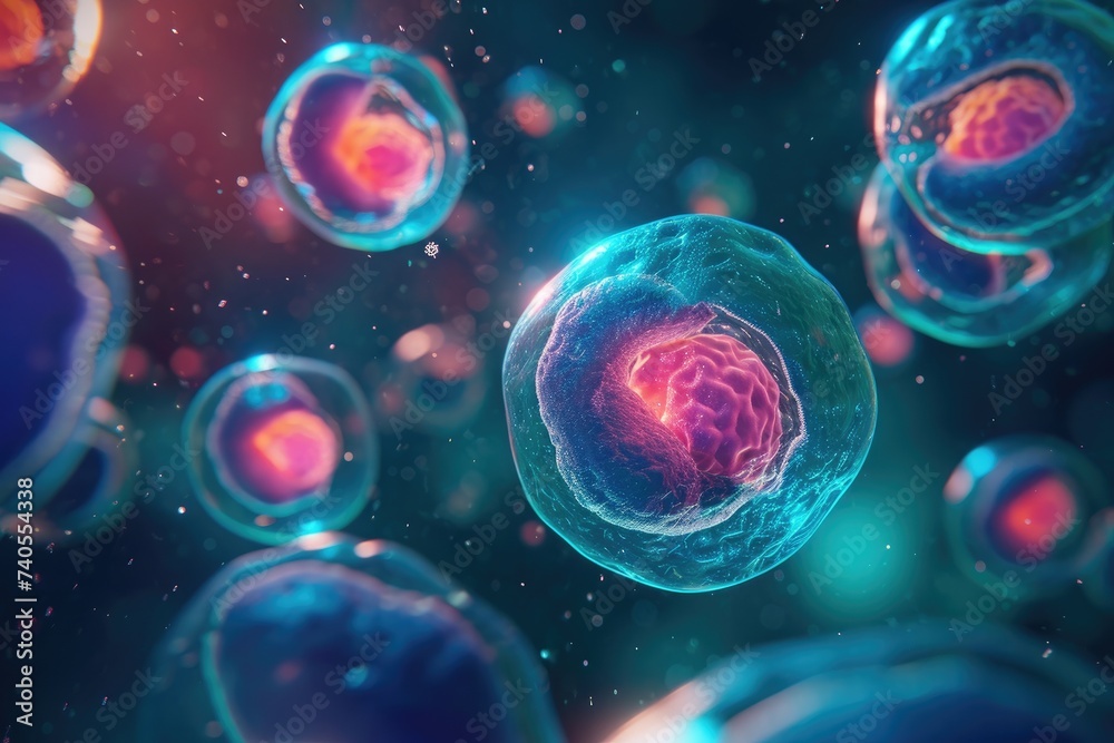 A group of blue and red cells are seen floating in mid-air, Detailed ...