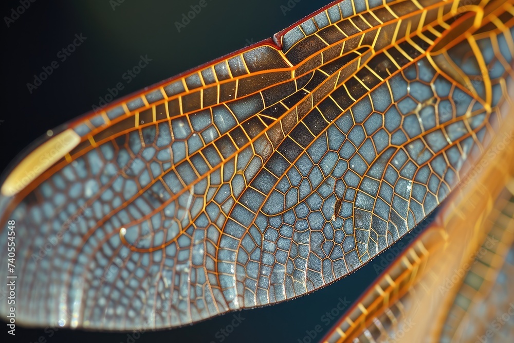 A detailed photograph capturing the intricate and shimmering wings of a ...
