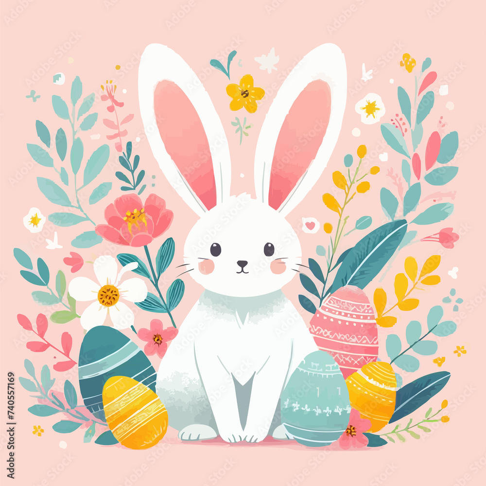 Bright and Vibrant Bunny Illustration: In this lively illustration, a ...