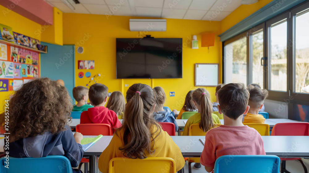 Group of students studying in a classroom. Group of students and ...