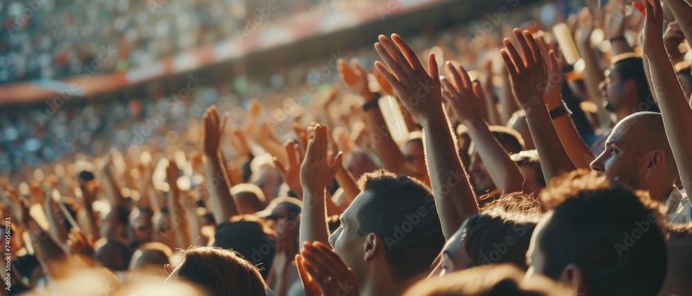 People cheering during a match in the stadium. Excited spectators ...