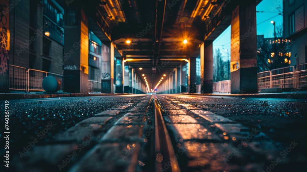 The bustling city street glows with vibrant lights, showcasing the ...