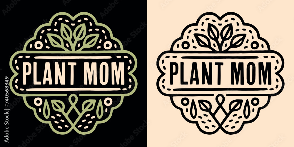 Plant mom lettering round badge logo. Cute plants leaves quotes ...