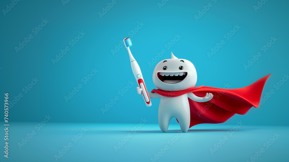 Ilustrace „un super héro en forme de dent avec une cape rouge qui tient ...