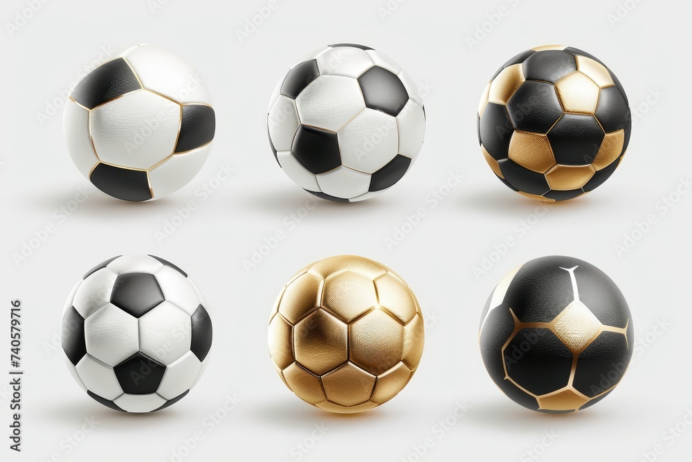 Soccer ball set. Football balls set realistic 3D design style. Leather ...