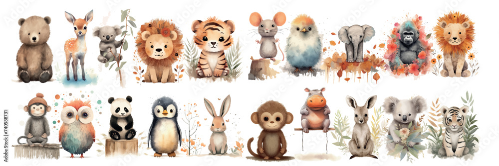 Charming Compilation of Soft Watercolor Animals: Bear, Deer, Lion ...