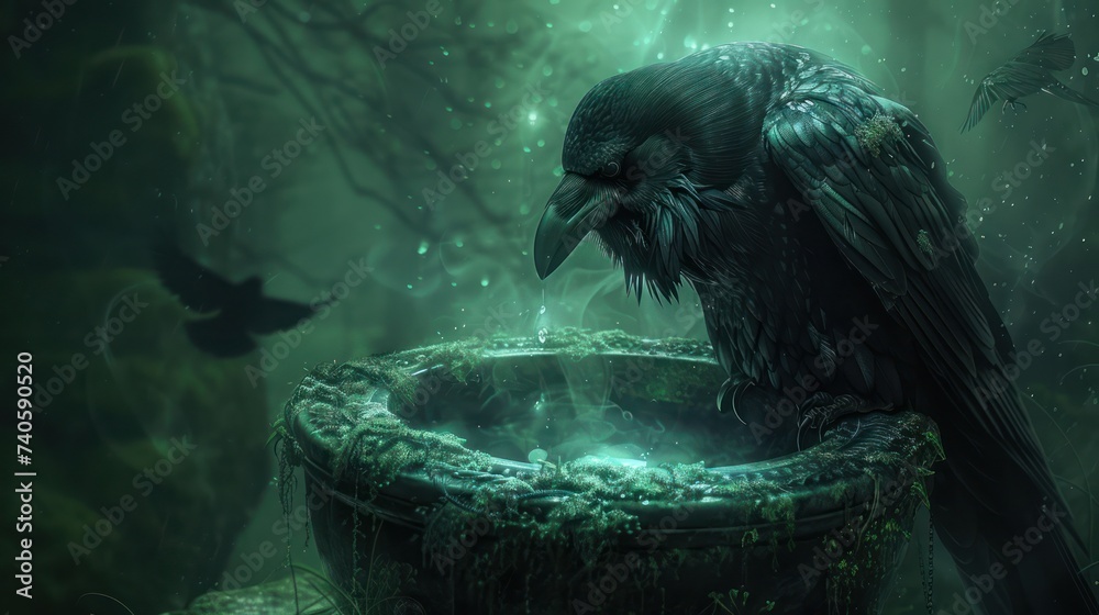Crafting potions witch raven enchanted forest twilight cauldron magical ...