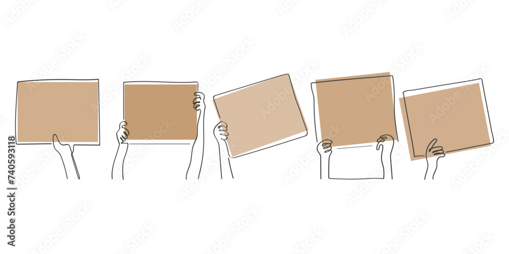 hand drawn line art vector of people holding placards. People power and ...